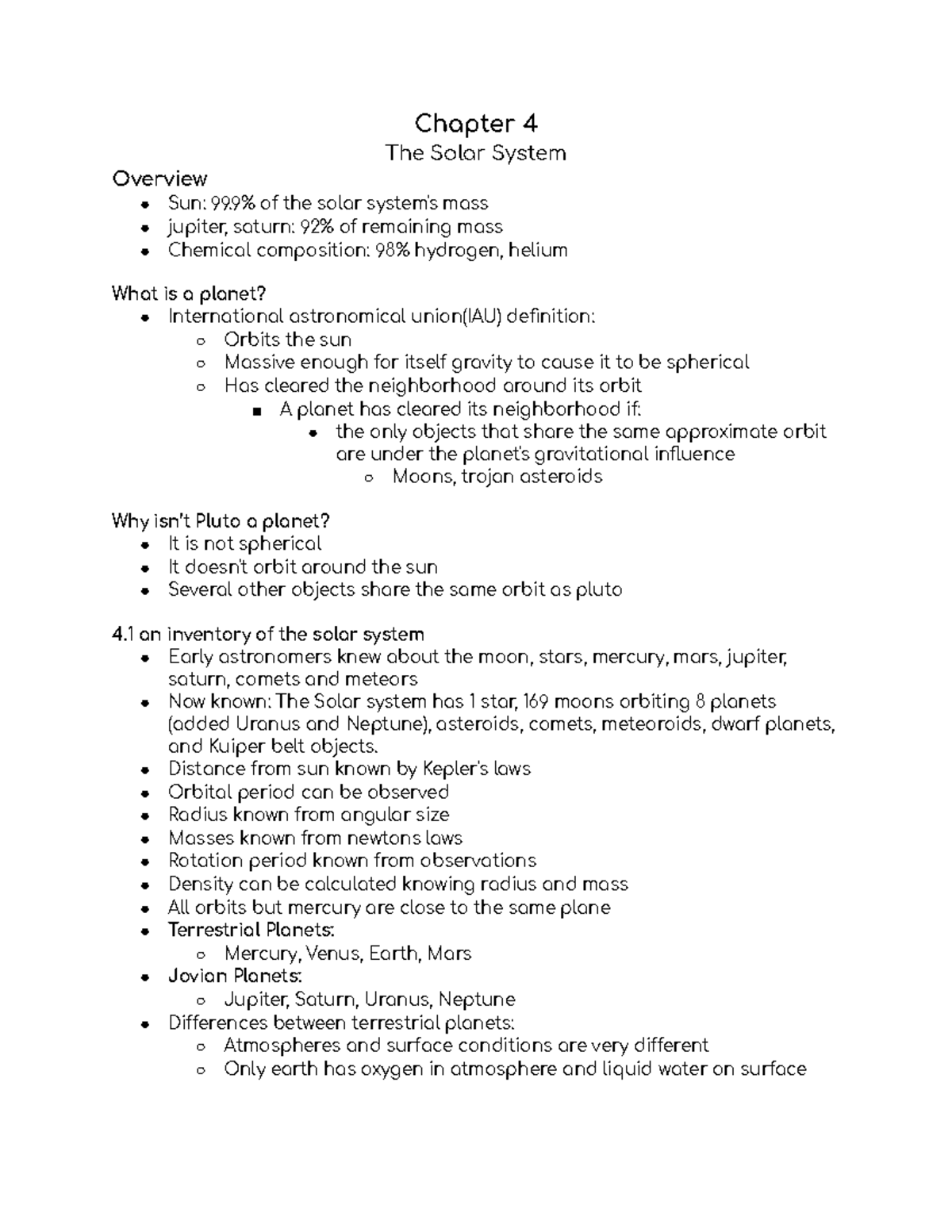 Chapter 4 The solar system - Chapter 4 The Solar System Overview Sun ...