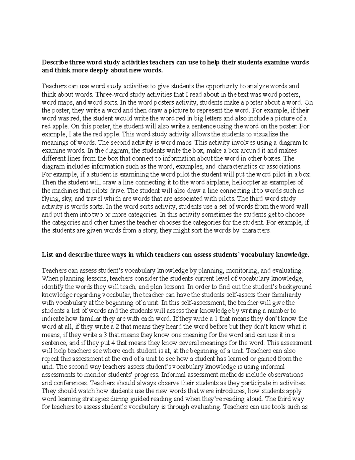 Reading Reaction 6 - work - Describe three word study activities ...