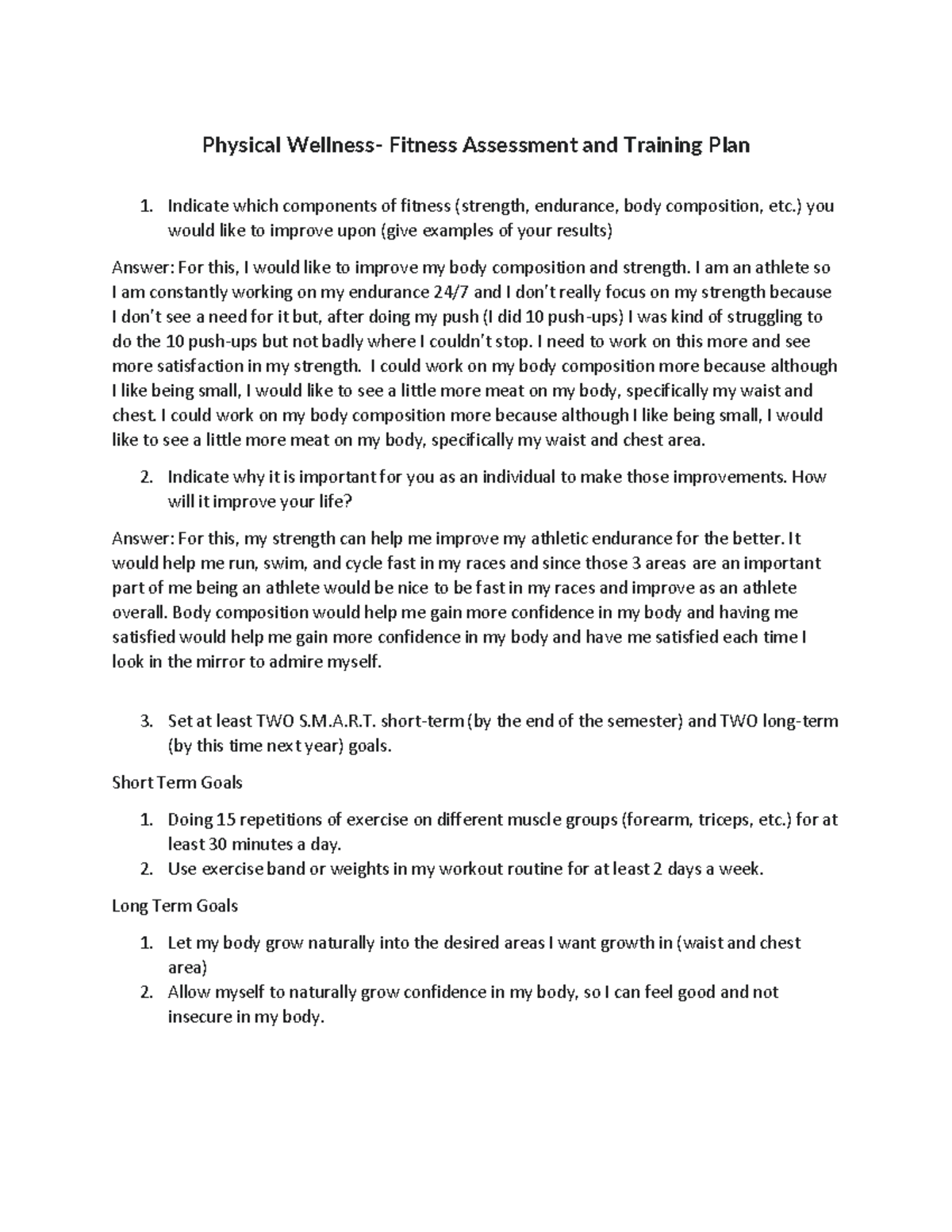 Document 27 - Assignment - Physical Wellness- Fitness Assessment and ...