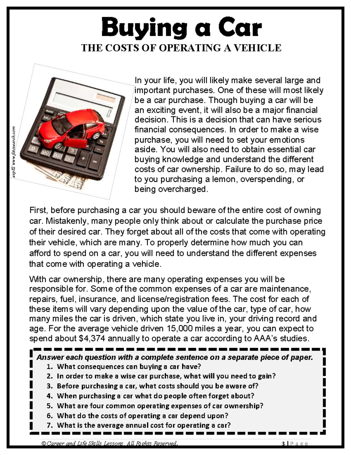 Buying a Car Lesson WorksheetsNothing much but it just some homework or ...