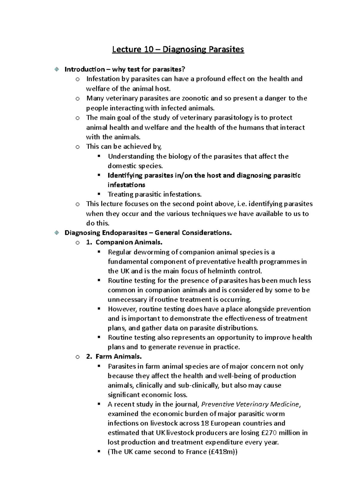 Lecture 10 – Diagnosing Parasites - Lecture 10 – Diagnosing Parasites ...