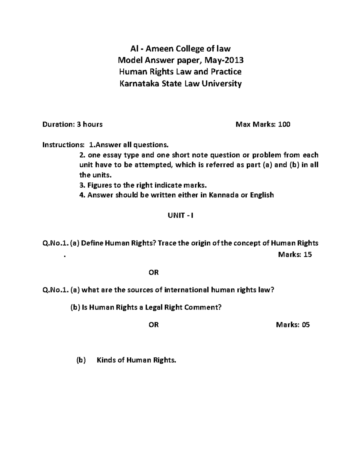 Human Rights - dfgdfhdhhg - Al - Ameen College of law Model Answer ...