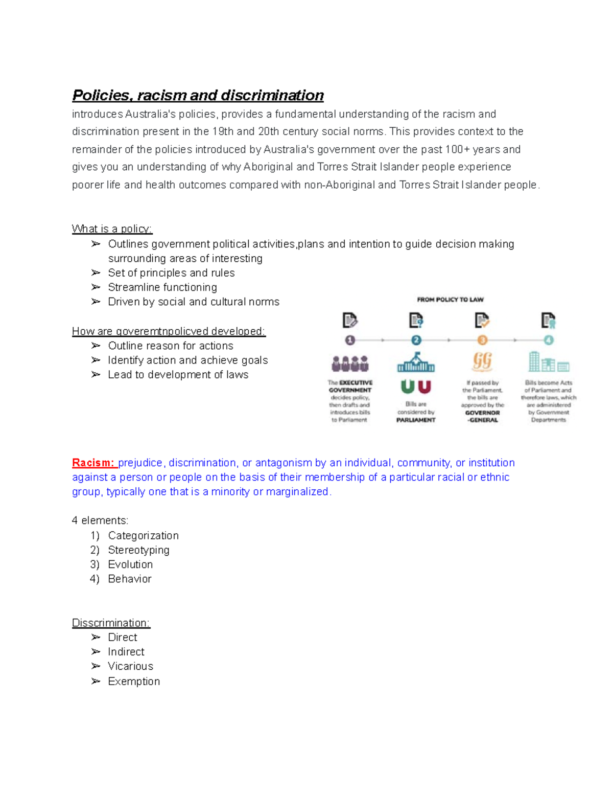 Notes for Week 3 (Policies, racism and discrimination) - Policies ...