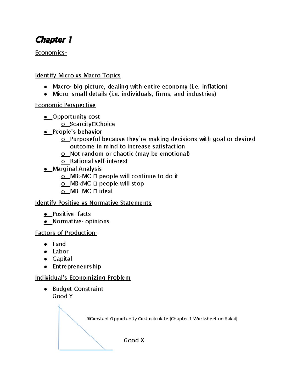 Econ101 Exam 1 study guide - Chapter 1 Economics- Identify Micro vs ...