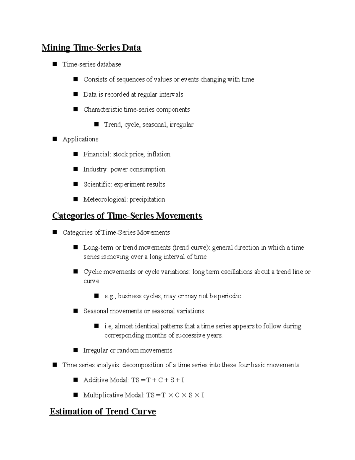 Mining Time Mining Time Series Data Time Series Database Consists Of
