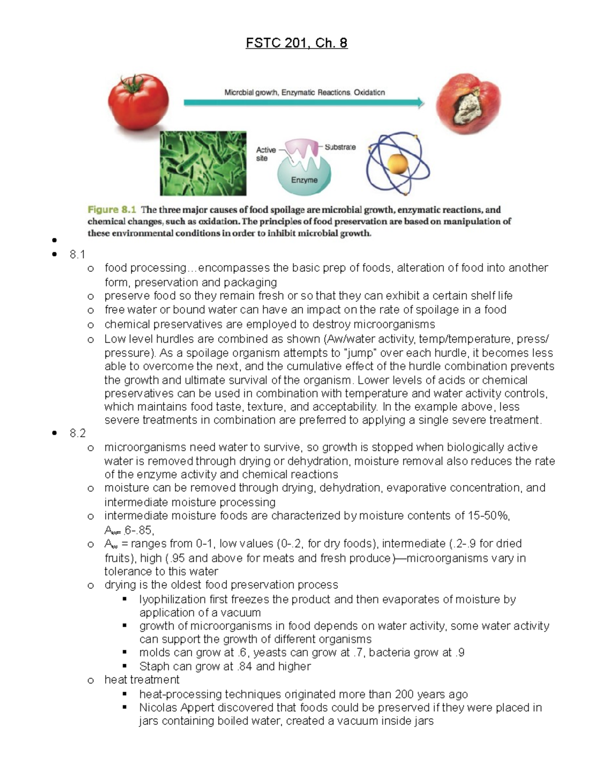 Lecture notes, lecture chapter 8 - FSTC 201, Ch. 8 8 o food the basic ...