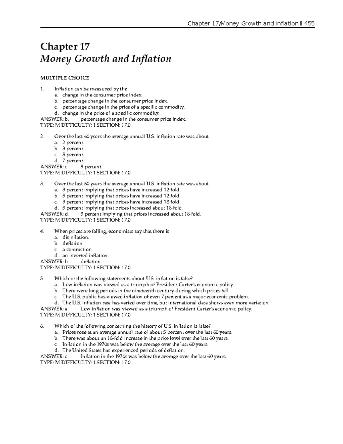 Chapter 17 - Chapter 17/Money Growth and Inflation 455 Chapter 17 Money ...