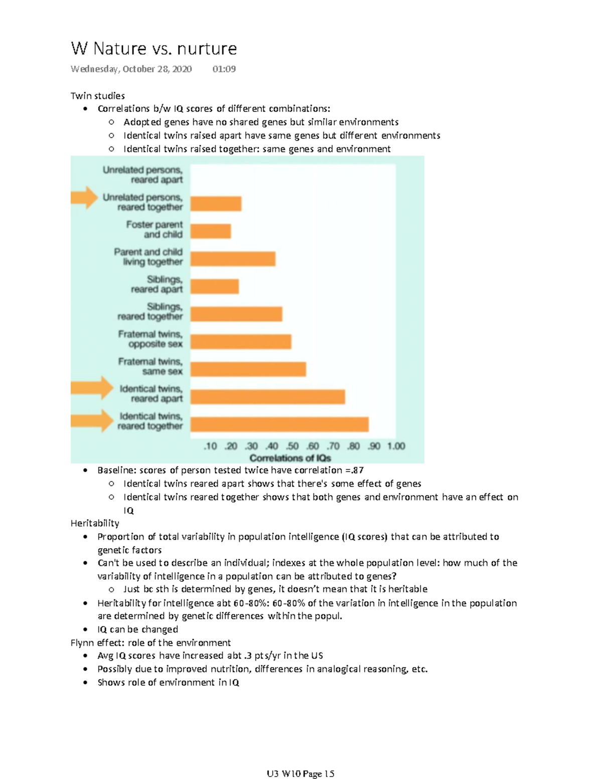 Unit 3 Nature vs Nurture - Twin studies Correlations b/w IQ scores of ...