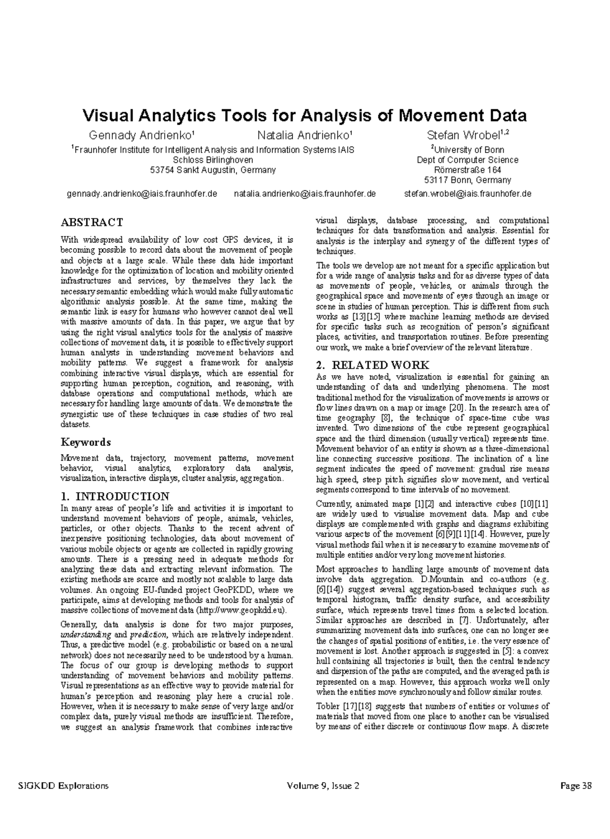 Visual Data Analytics Visual Analytics Tools For Analysis Of Movement Data Gennady Andrienko 1