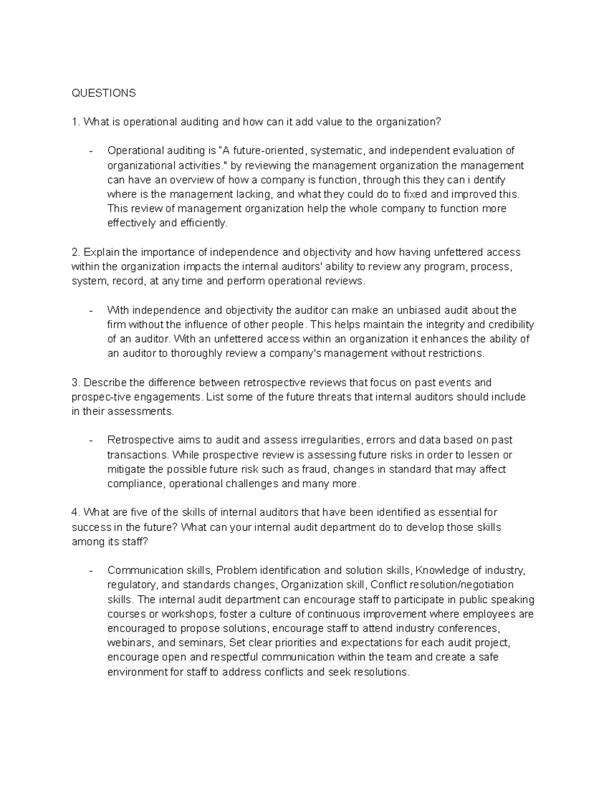 Operational Auditing - notes - QUESTIONS What is operational auditing ...