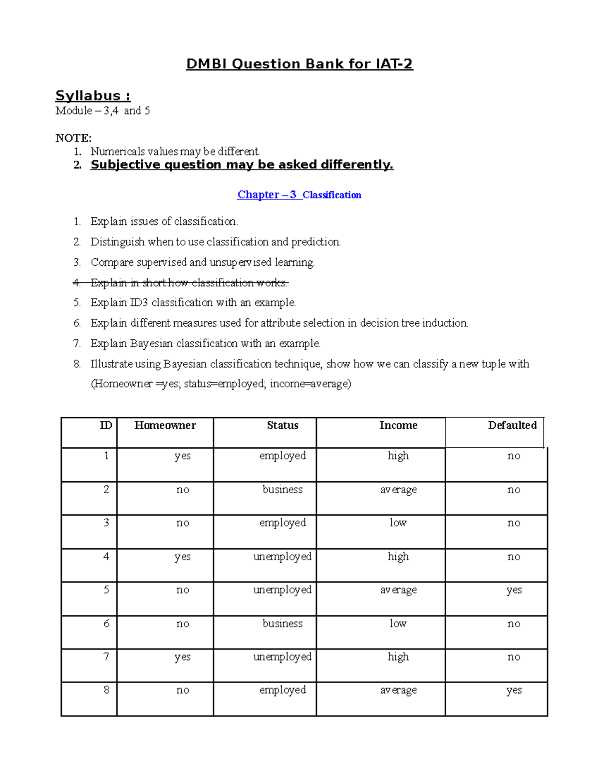 IAT-2 Syllabus and Question Bank - DMBI Question Bank for IAT- Syllabus : Module – 3,4 and 5 ...