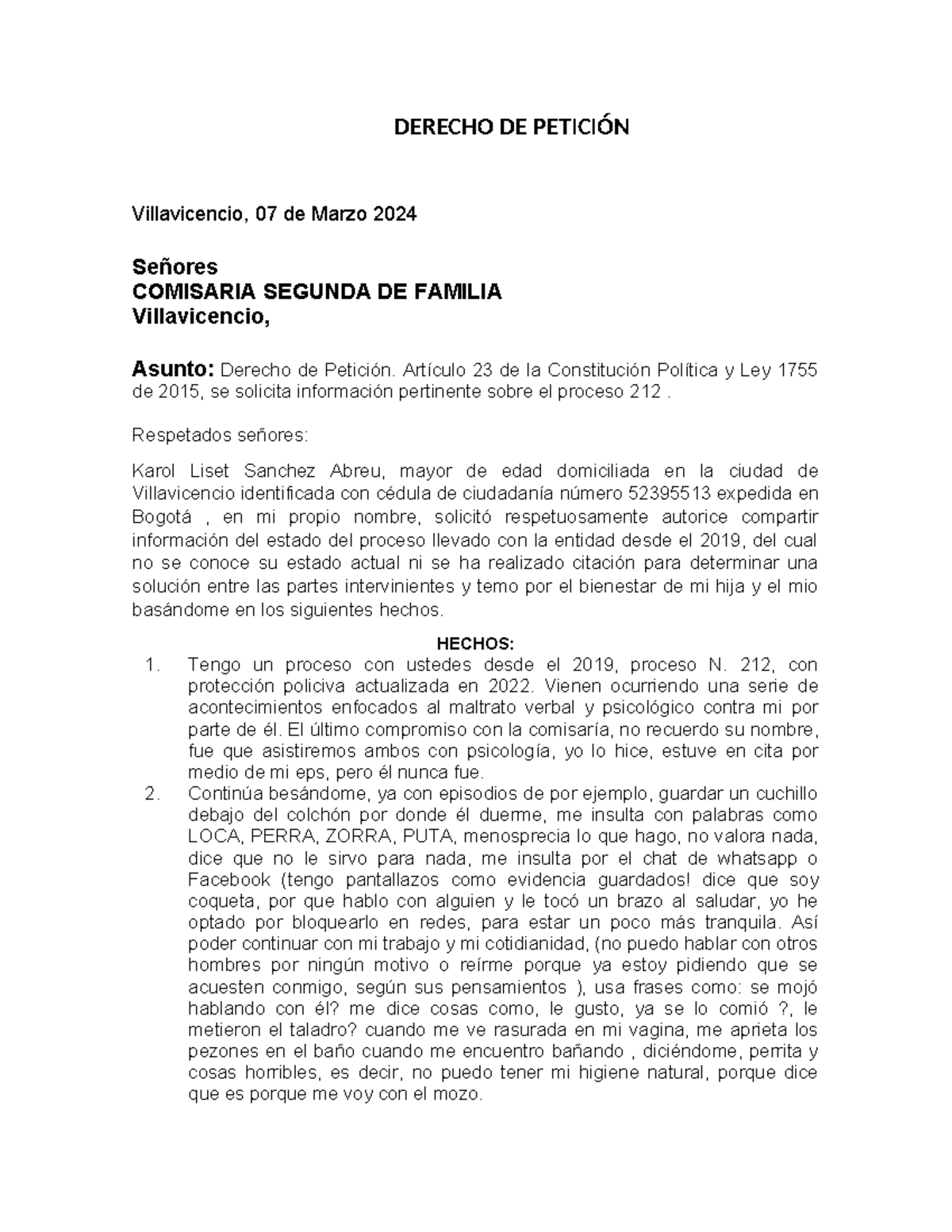 Derecho de peticio - vbghn - DERECHO DE PETICIÓN Villavicencio, 07 de ...