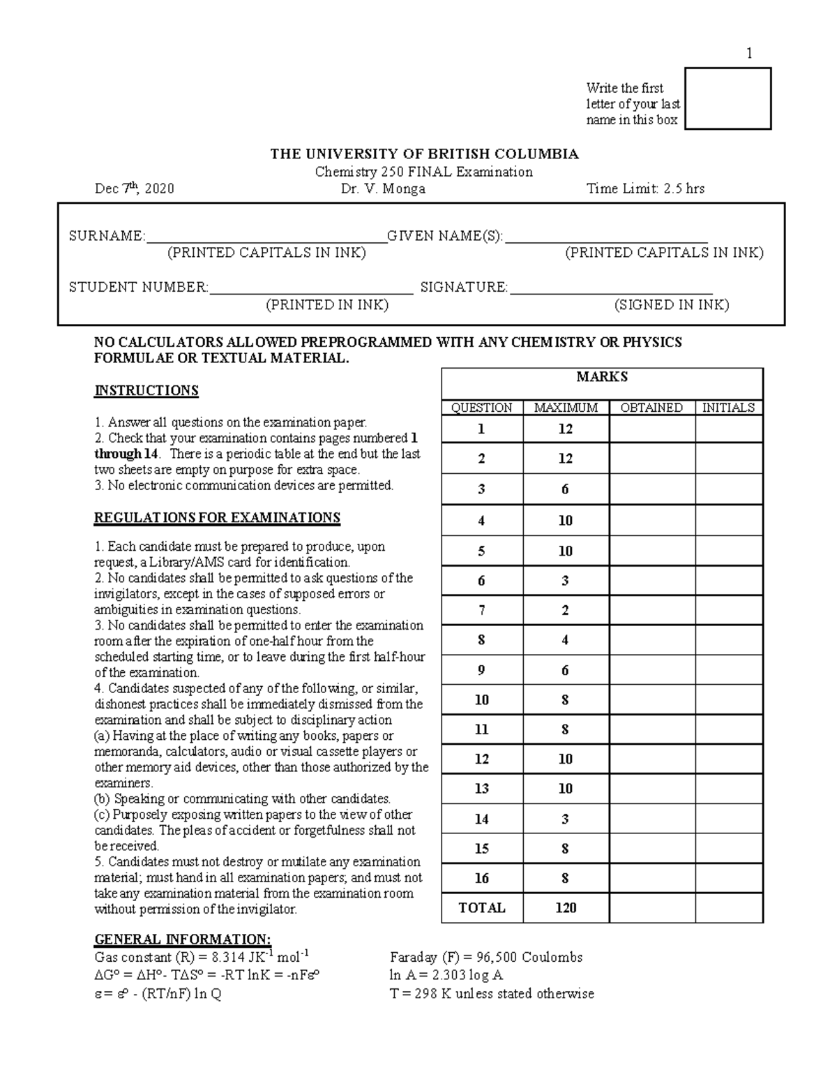 2020 2021 Semester 1 Winter Final Exam Write The First Letter Of Your