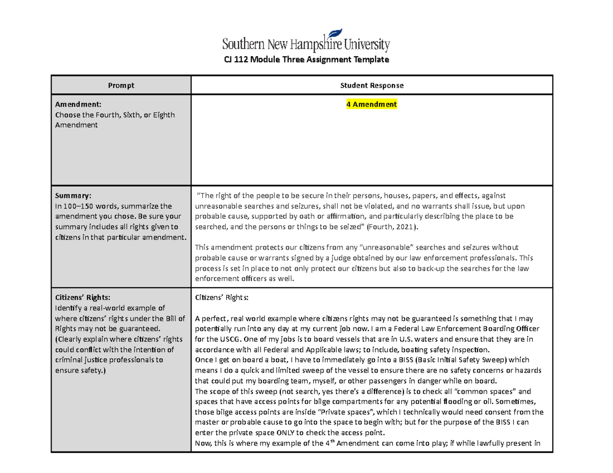 CJ 112 Module Three Assignment - Be sure your summary includes all ...