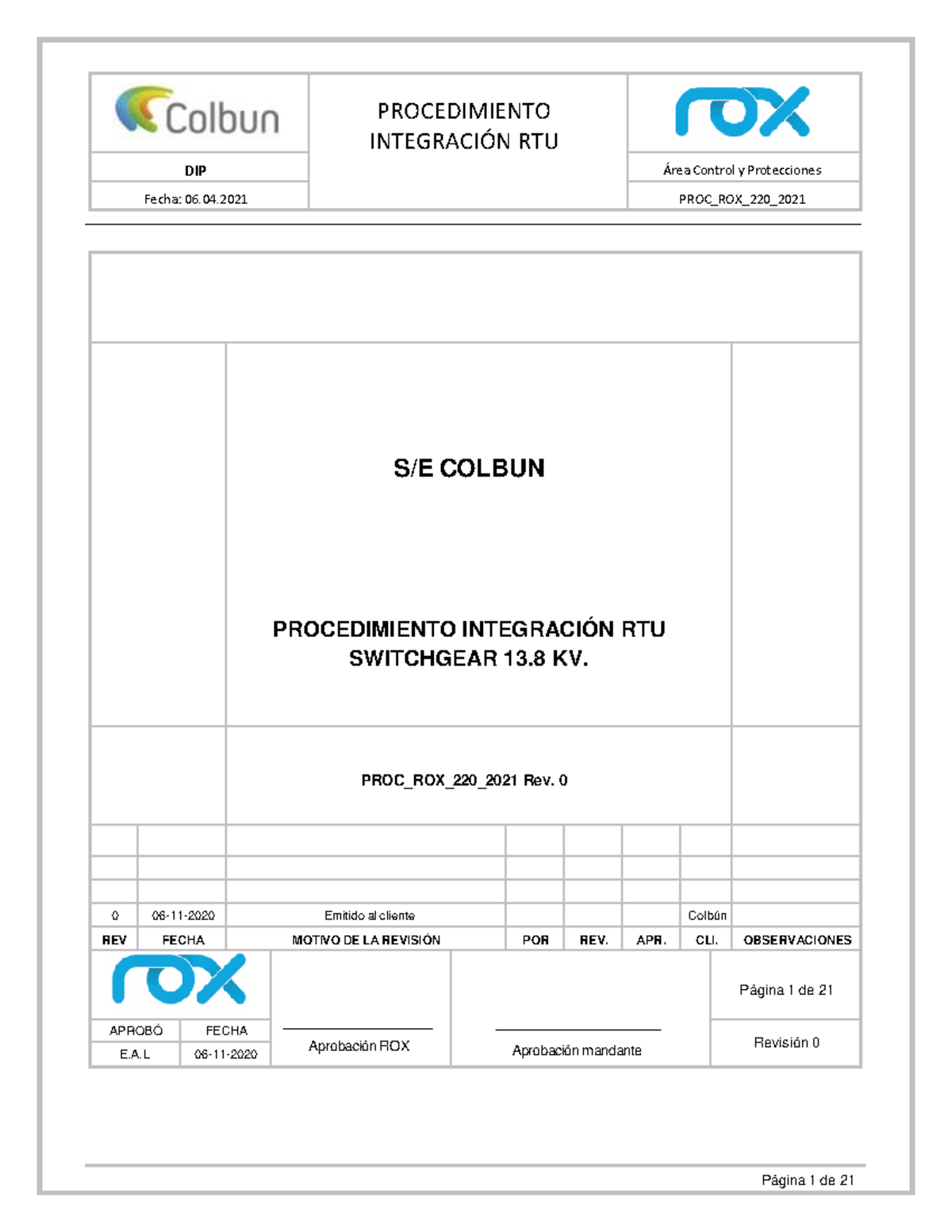 PROC ROX 220-202A Procedimiento integración RTU SE Colbun - INTEGRACIÓN ...