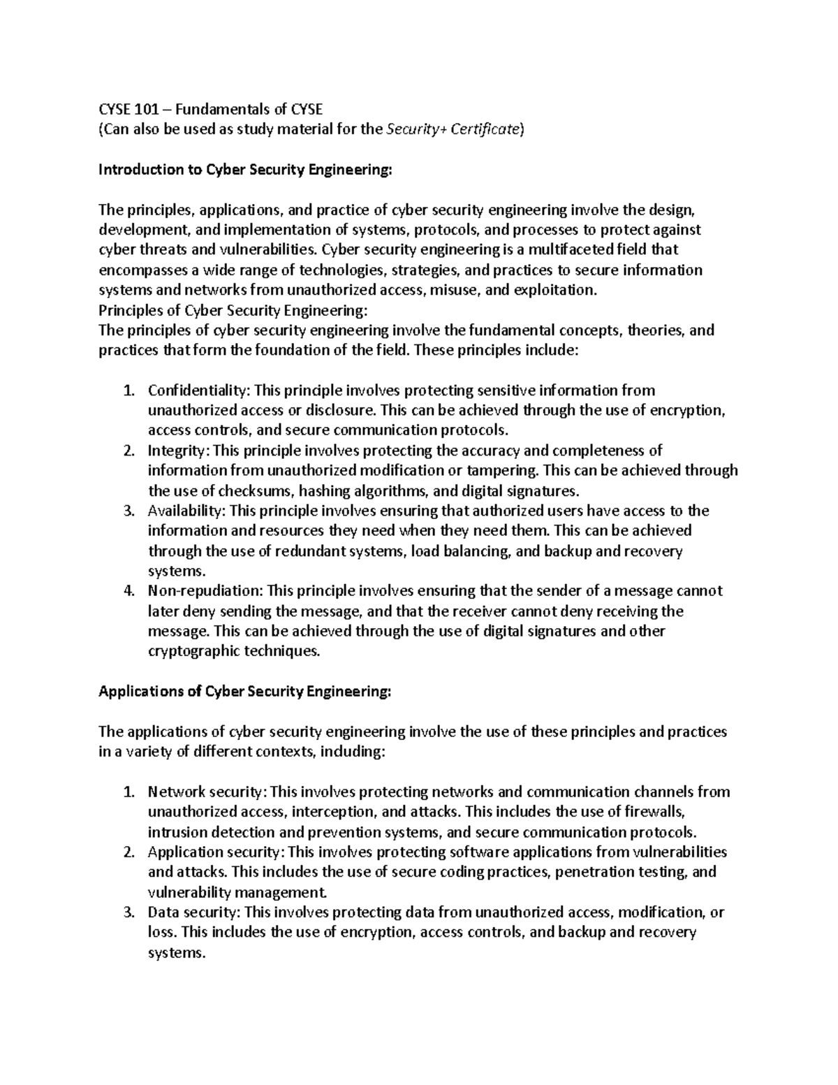 Fundamentals of CYSE - CYSE 101 – Fundamentals of CYSE (Can also be used as study material for ...