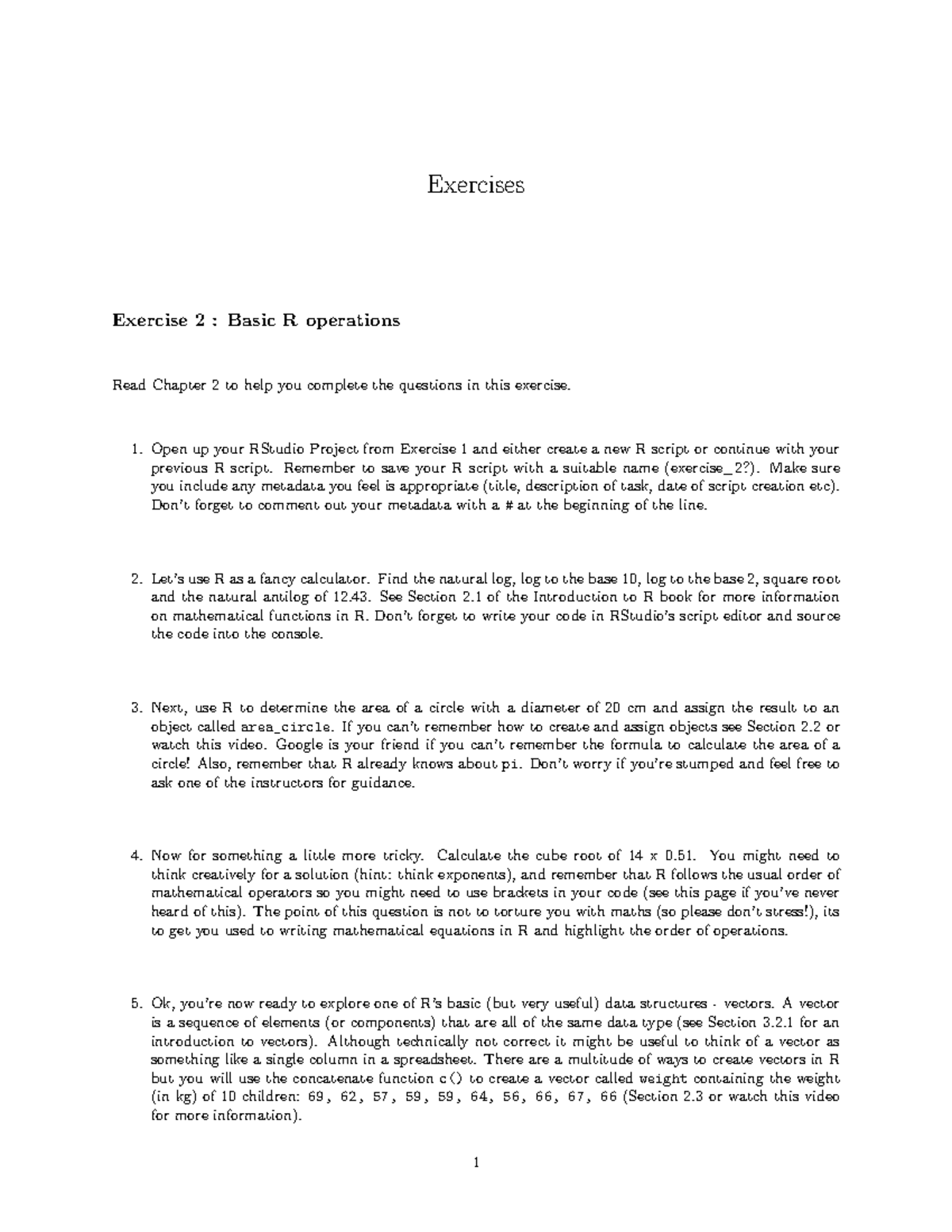 Exercise 2 - Getting to know R and R studio - Exercises Exercise 2 ...