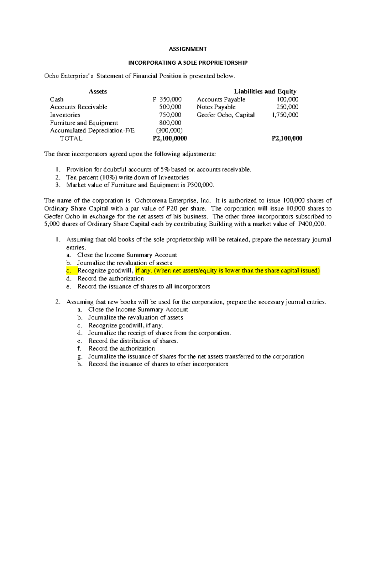 Incorporating A SP- Assignment - ASSIGNMENT INCORPORATING A SOLE ...