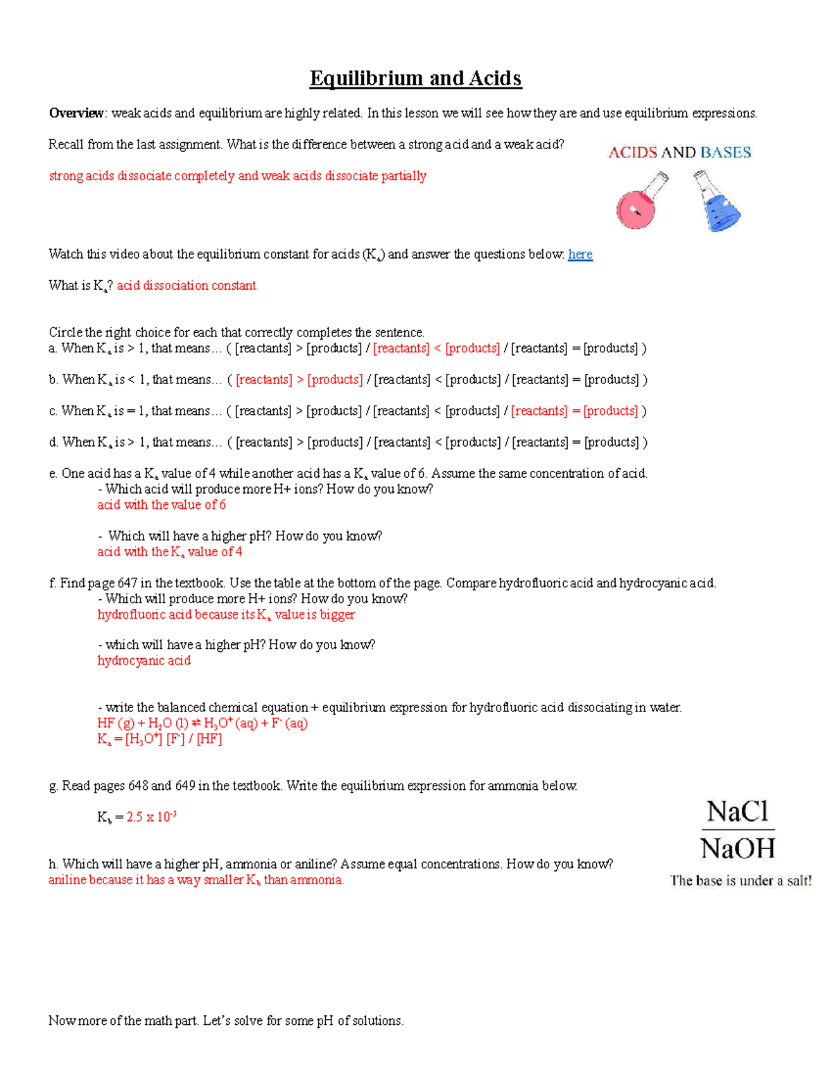 Ka and equilibrium - Equilibrium and Acids Overview: weak acids and ...
