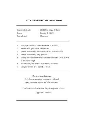 Operating Systems - CS3103 - CityU - Studocu