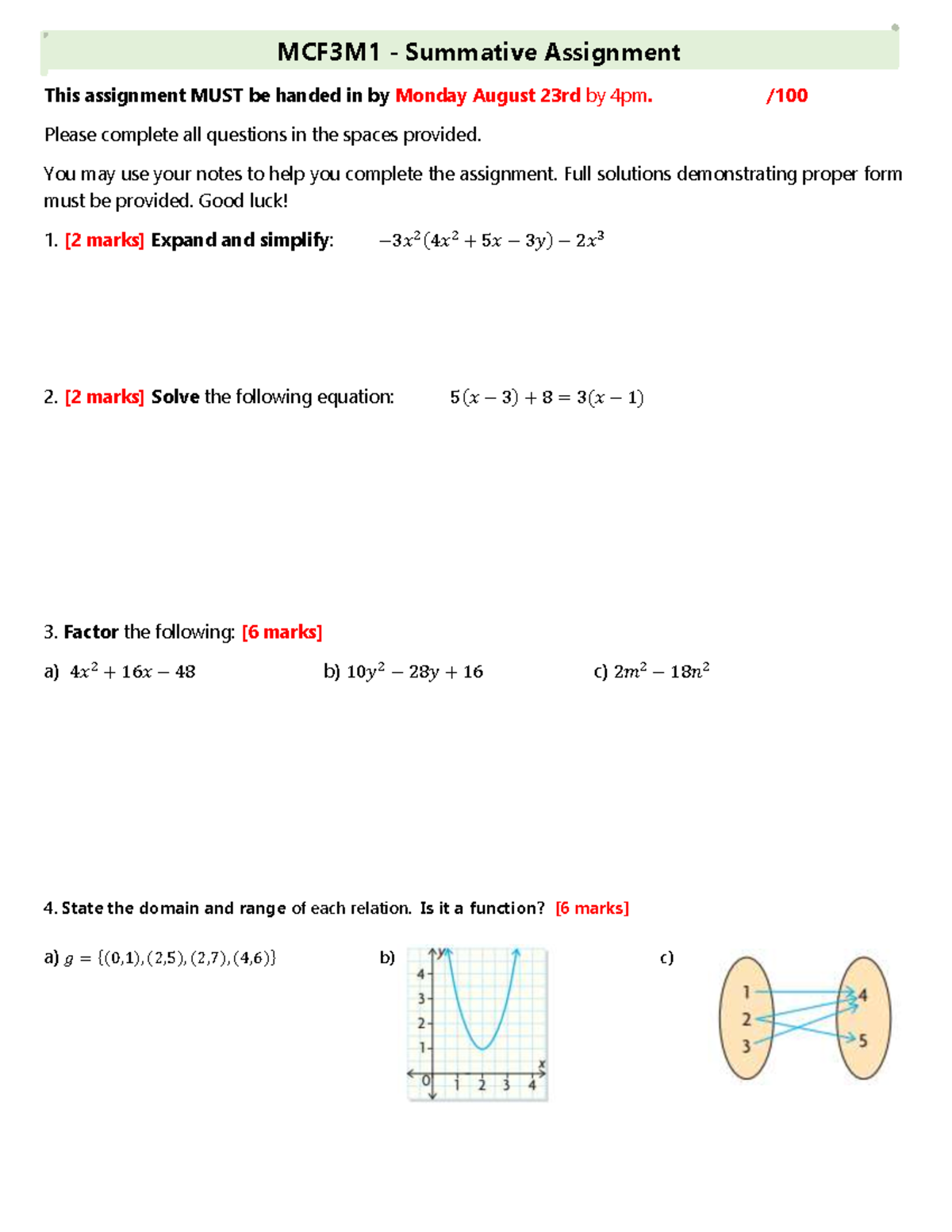 Summative assignment for a math course - Material Testing - Studocu