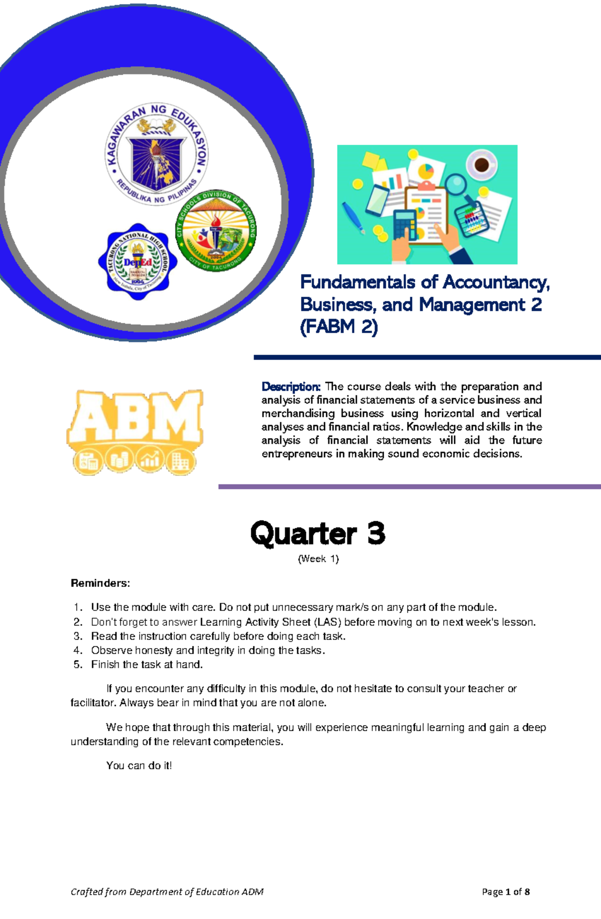 FABM2-Week1-Contents and LAS - Quarter 3 (Week 1) Reminders: 1. Use the ...