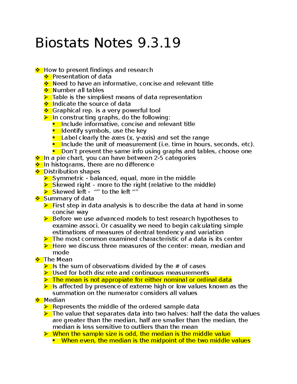 Biostats Lecture 2 Notes - Biostats Notes 9. How to present findings ...