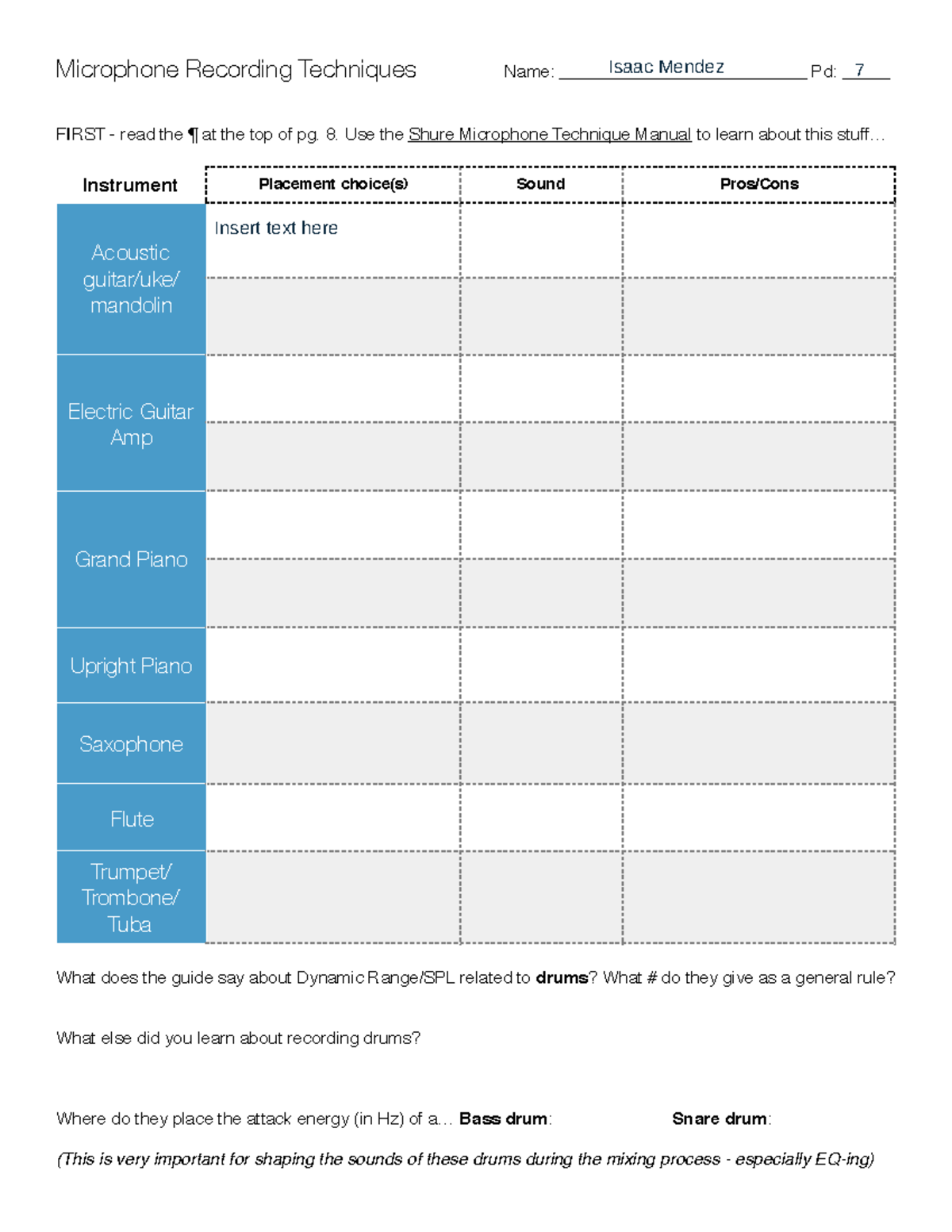 Isaac Mendez - Microphone Placement Technique - Microphone Recording ...