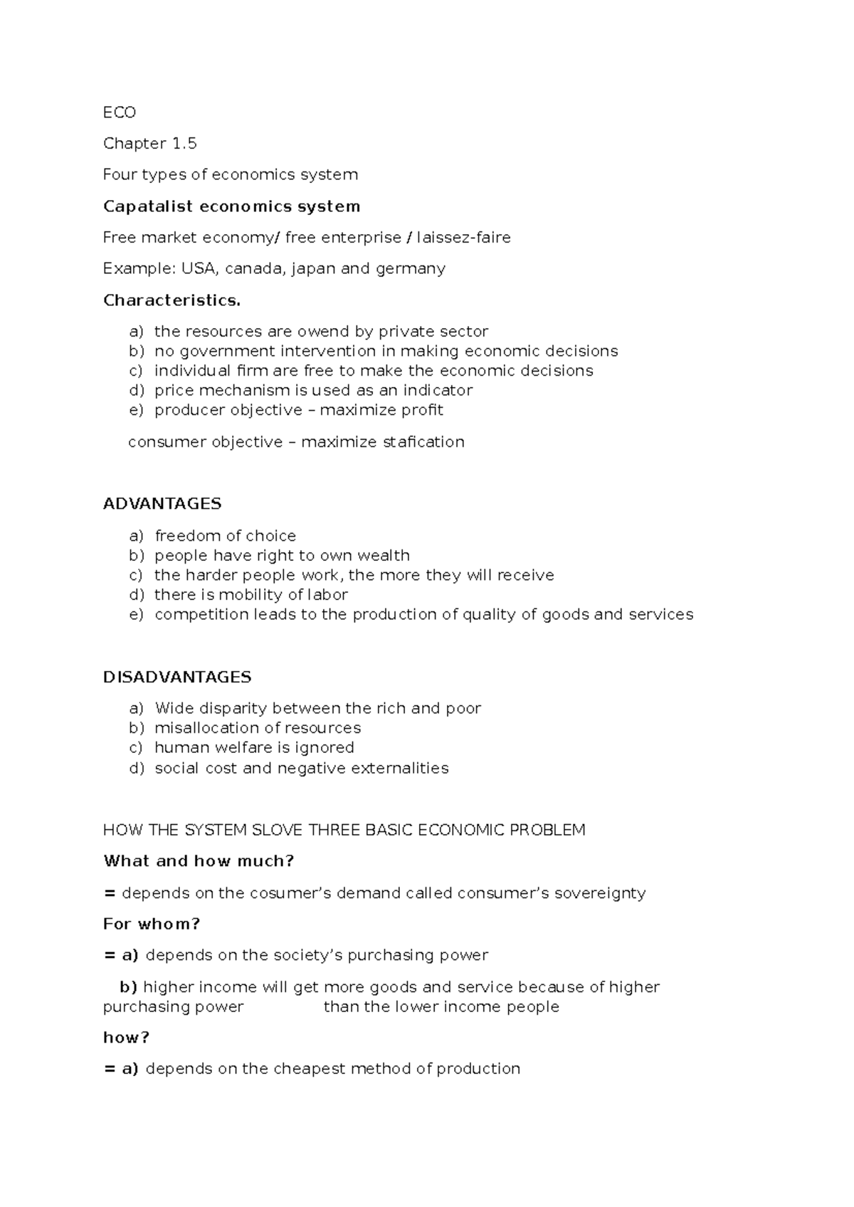 ECO chapter 1 - ECO Chapter 1. Four types of economics system ...