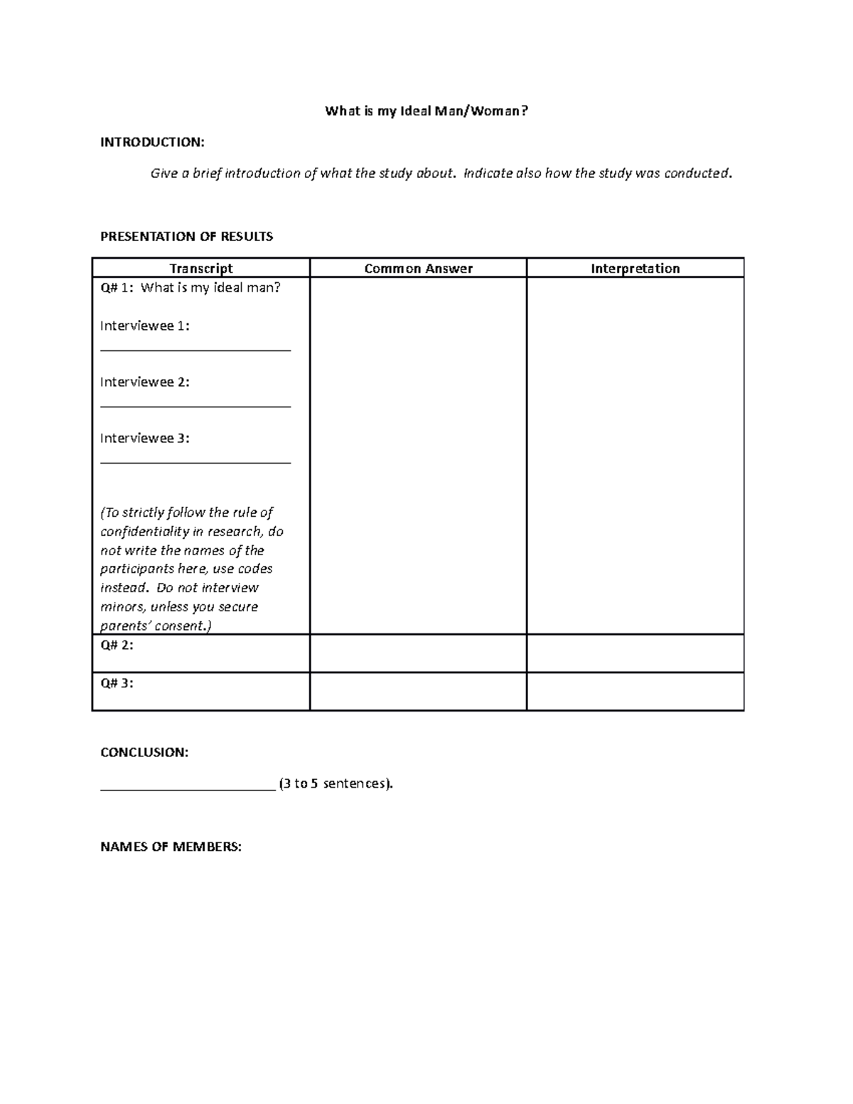 STS Mini Research Activity - What is my Ideal Man/Woman? INTRODUCTION ...