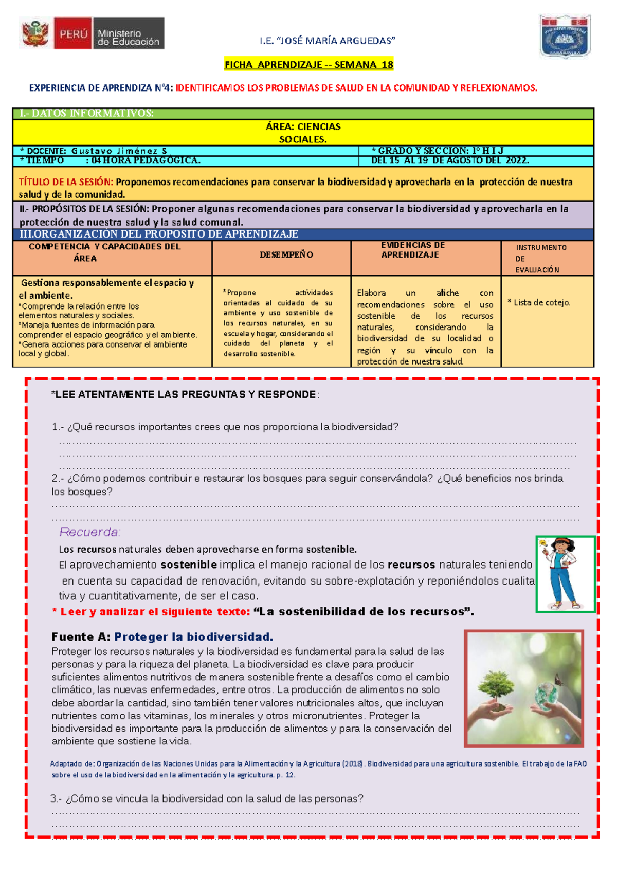 Ficha Y Sesión - Semana 18-1RO-CCSS - I. “JOSÉ MARÍA ARGUEDAS” FICHA APRENDIZAJE - SEMANA 18 ...