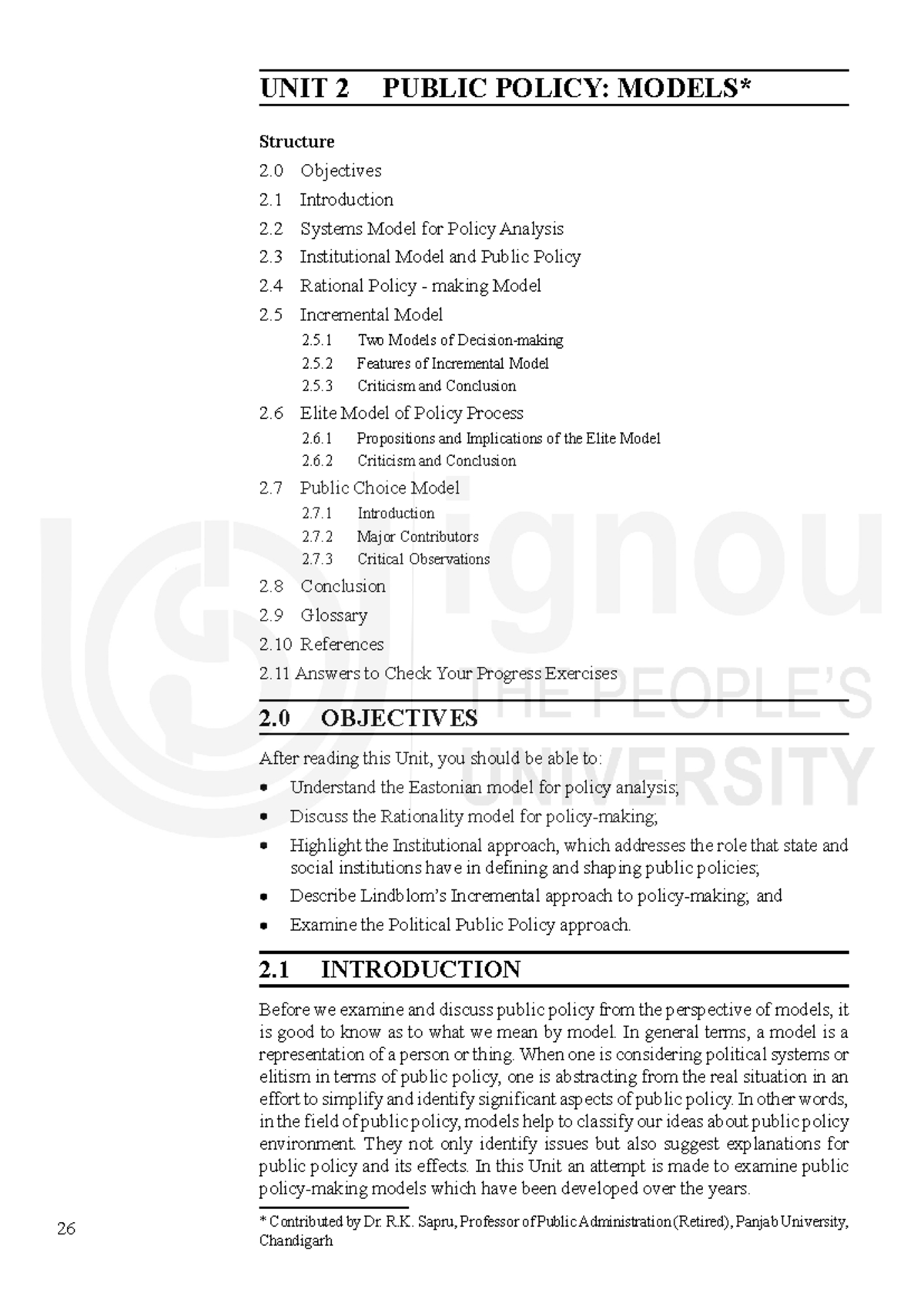 Ppi - DU sol notes - 26 Public Policy UNIT 2 PUBLIC POLICY: MODELS ...