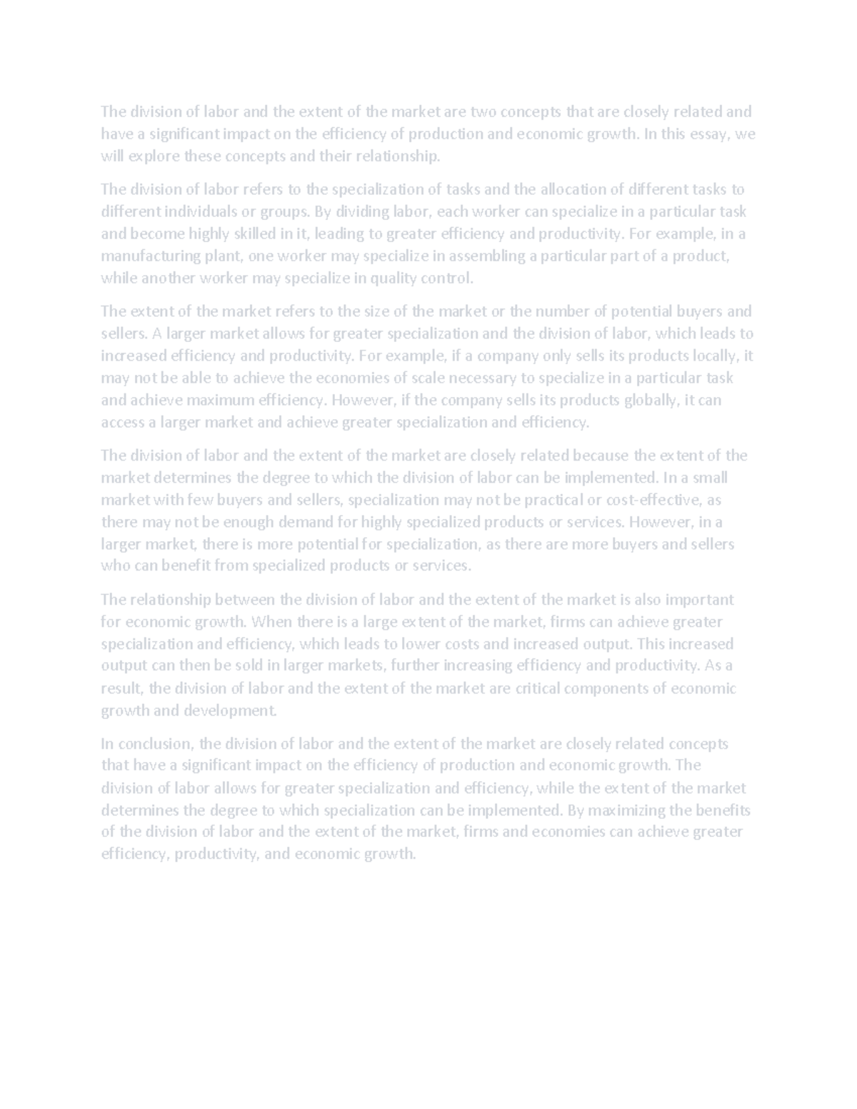 Division of Labor - Microeconomics Essay/Notes - The division of labor ...