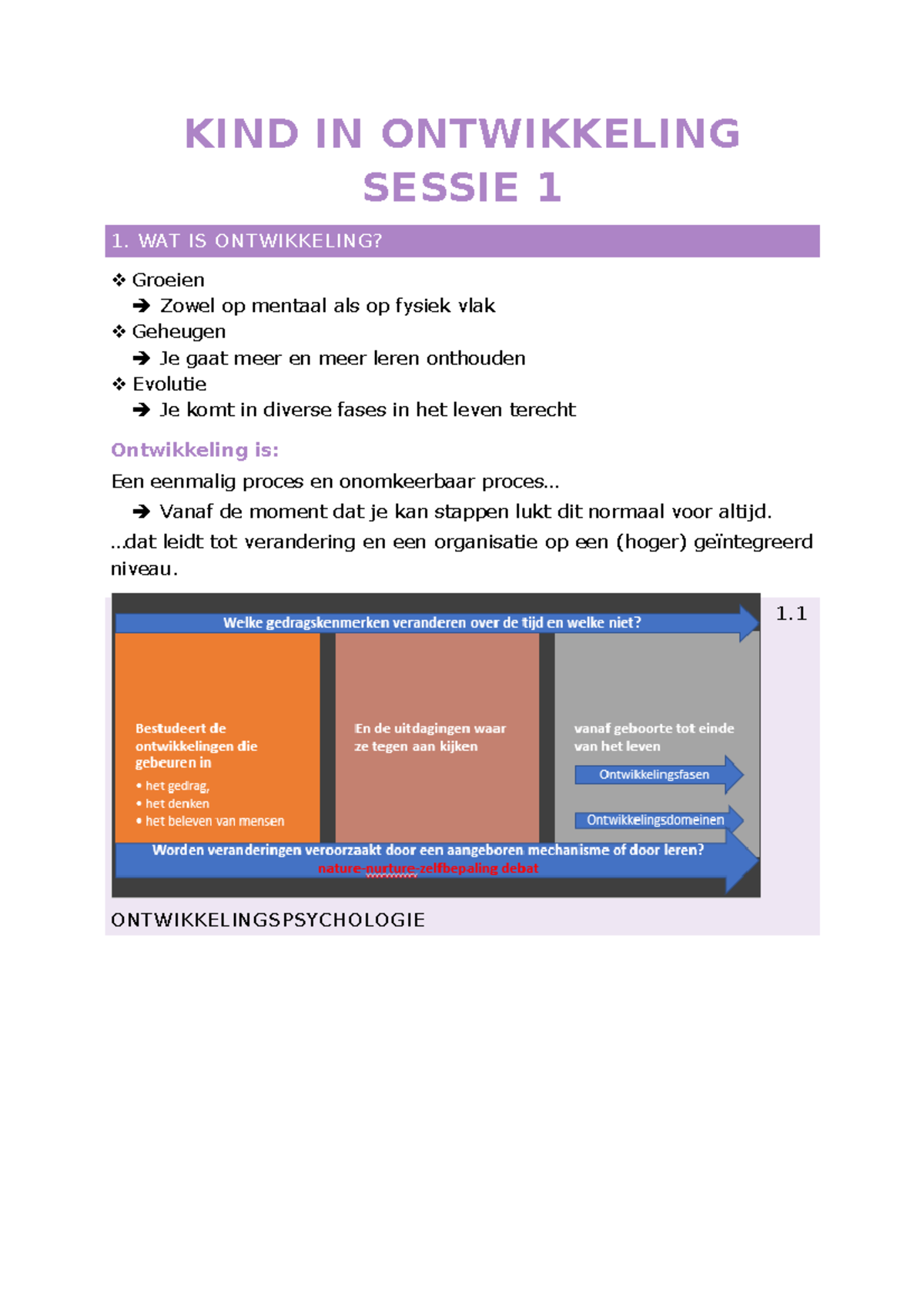 Kind in ontwikkeling samengevat - KIND IN ONTWIKKELING SESSIE 1 1. WAT ...