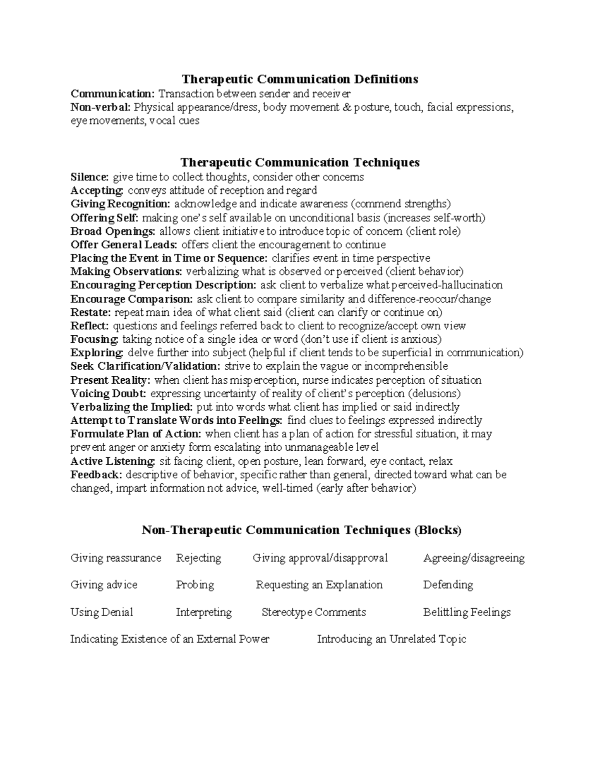 Therapeutic Communication - Studocu