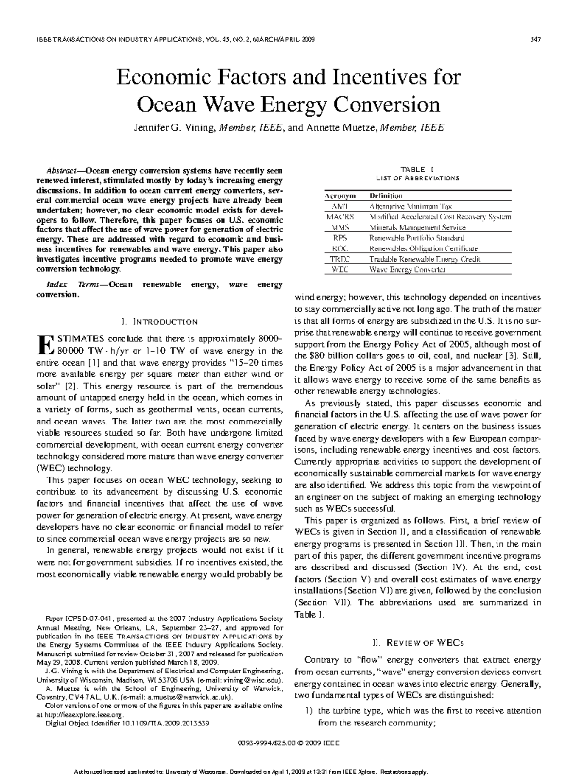 Economic factors and incentives for ocea - Economic Factors and ...