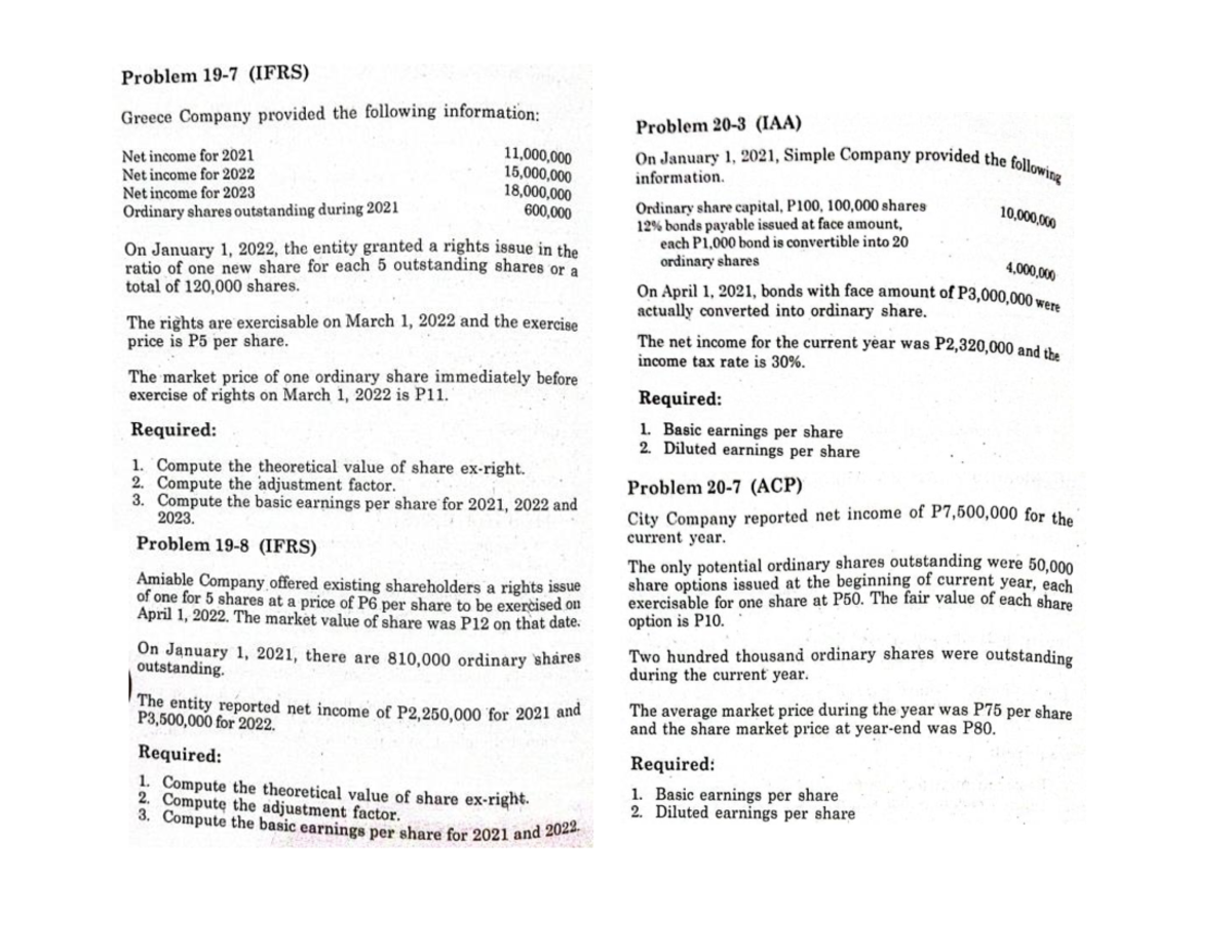 Chapter 19, 20 IA1 - Problem (IFRS) Greece Company provided the ...