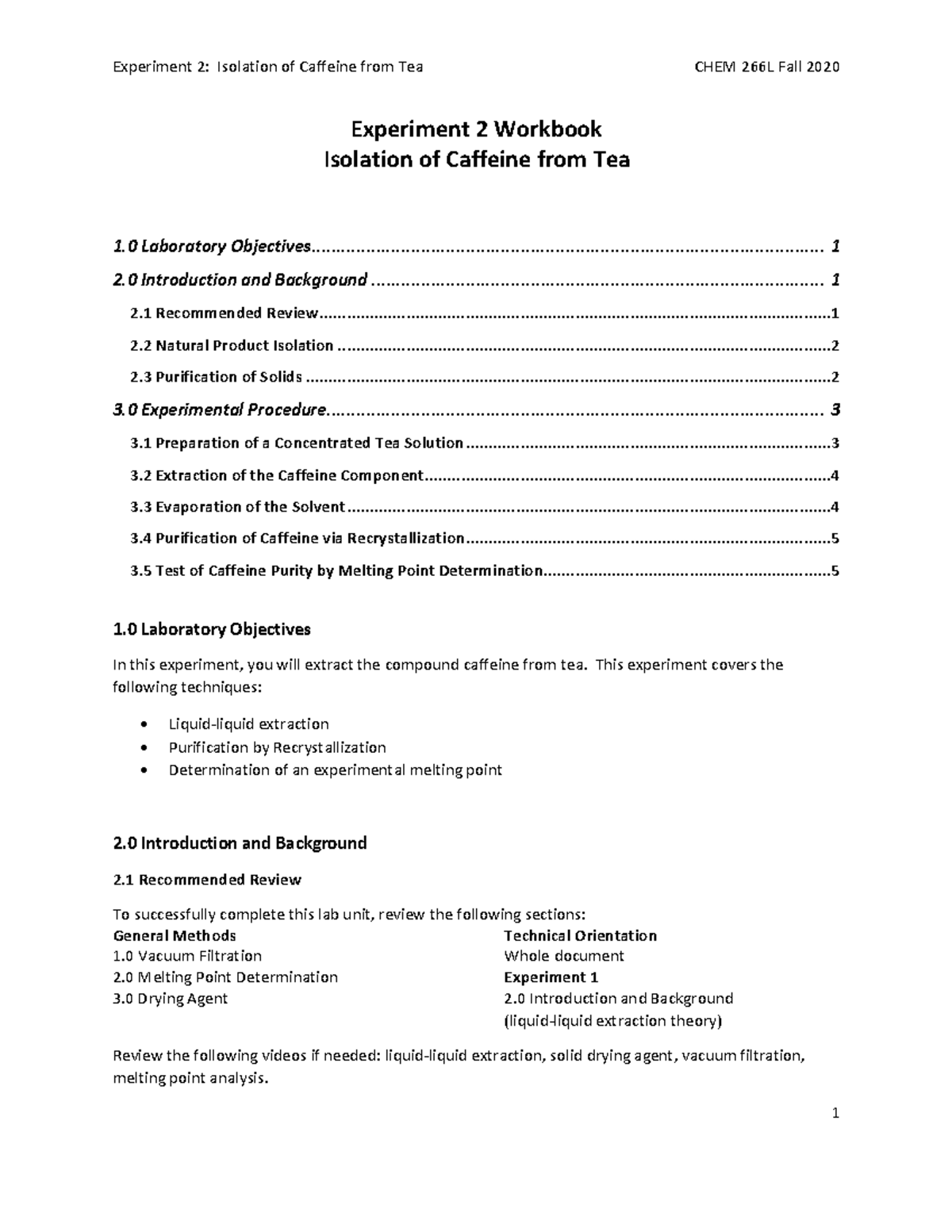 CHEM 266 L Experiment 2 Workbook F20 - Warning: TT: undefined function: 32 Warning: TT ...
