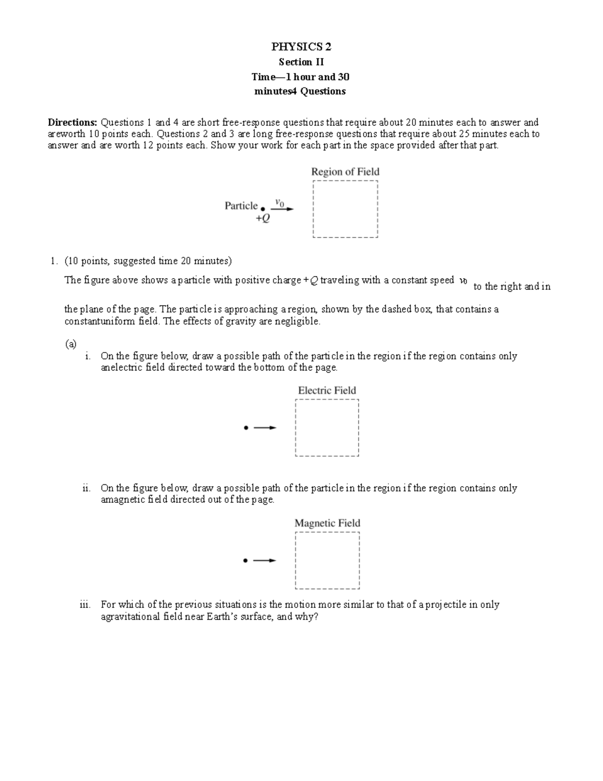 Ap Physics 2 2019 Frq Practice Physics 2 Section Ii Time—1 Hour And 30 Minutes 4 Questions