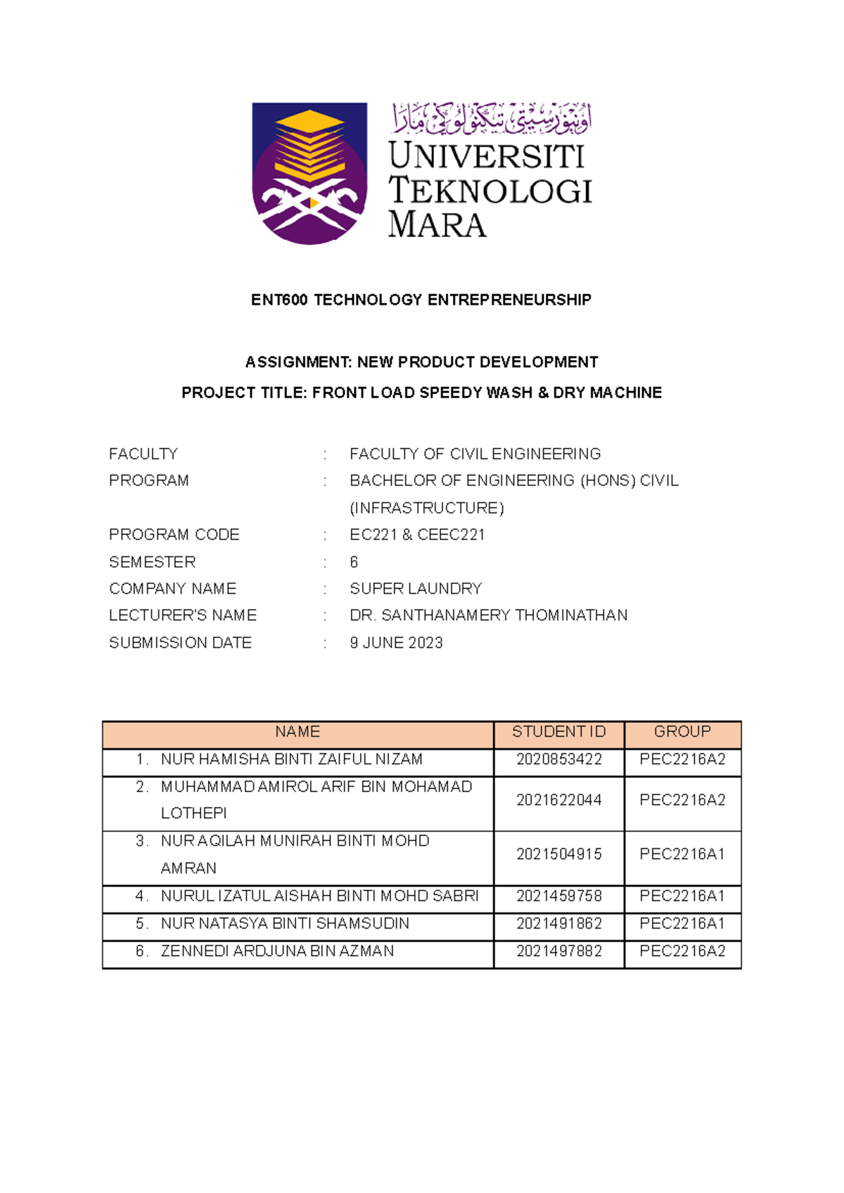 ENT600 NPD - ENT600 TECHNOLOGY ENTREPRENEURSHIP ASSIGNMENT: NEW PRODUCT ...