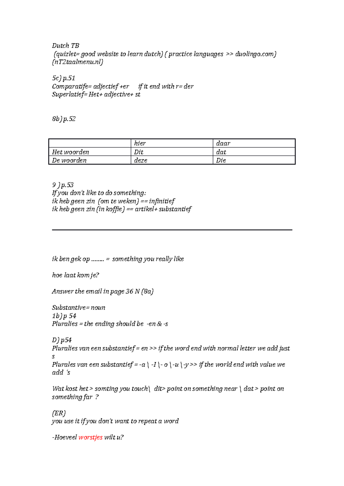 Dutch 1 - Lecture notes - Dutch - Dutch TB (quizlet= good website to ...