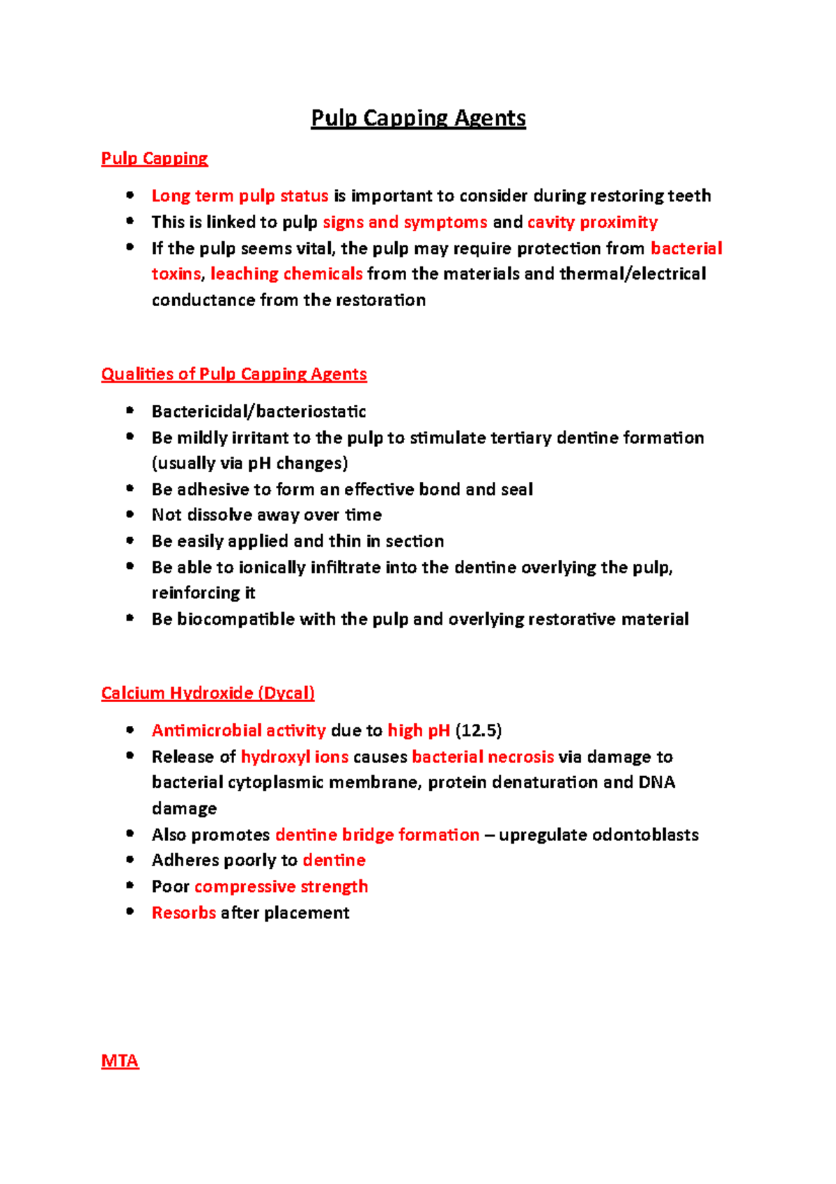 Pulp Capping Agents - Lecture notes 1 - Pulp Capping Agents Pulp ...