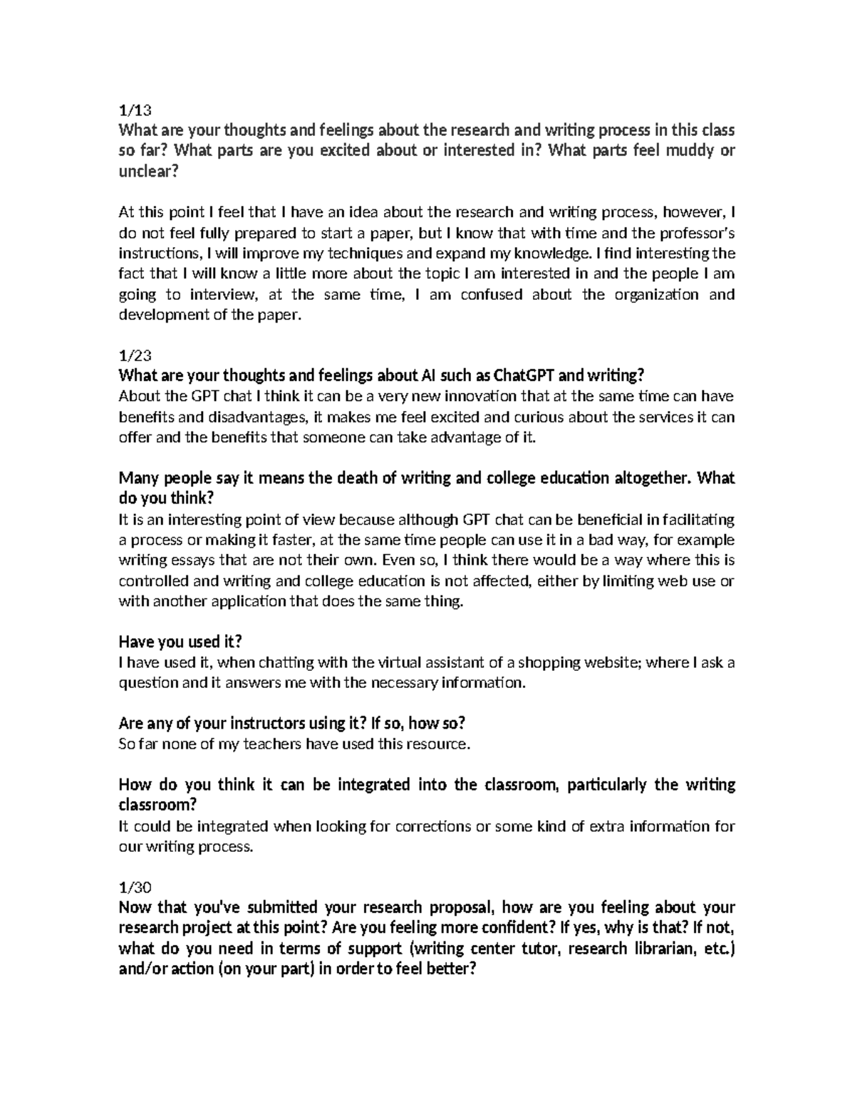Journal comp - 1/ What are your thoughts and feelings about the ...