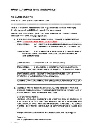 Synthesis Paper about Mathematics In the Modern World - Pamantasan ng ...