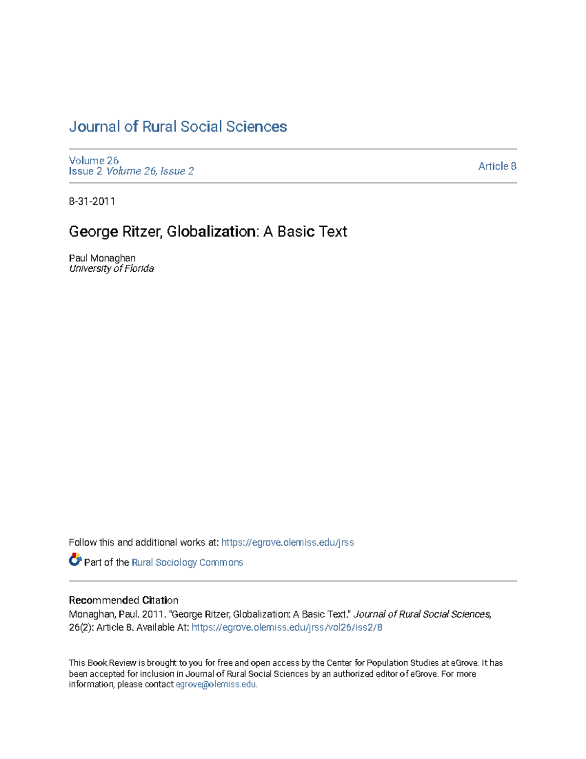 George Ritzer Globalization A Basic Text - olemiss/jrss Part of the ...