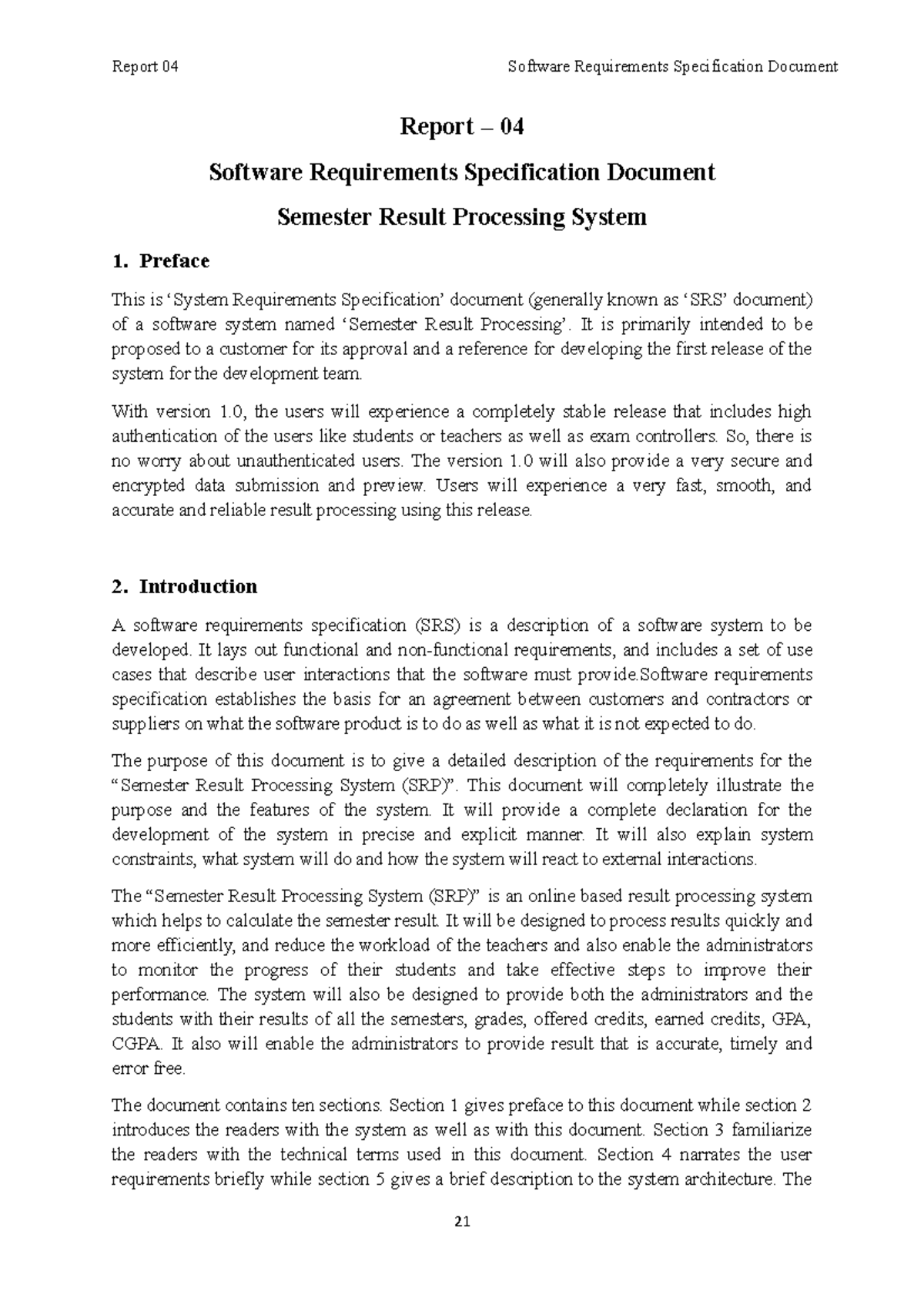 SRS of Semester Result Processing System or Sample of SRS - Report – 04 ...