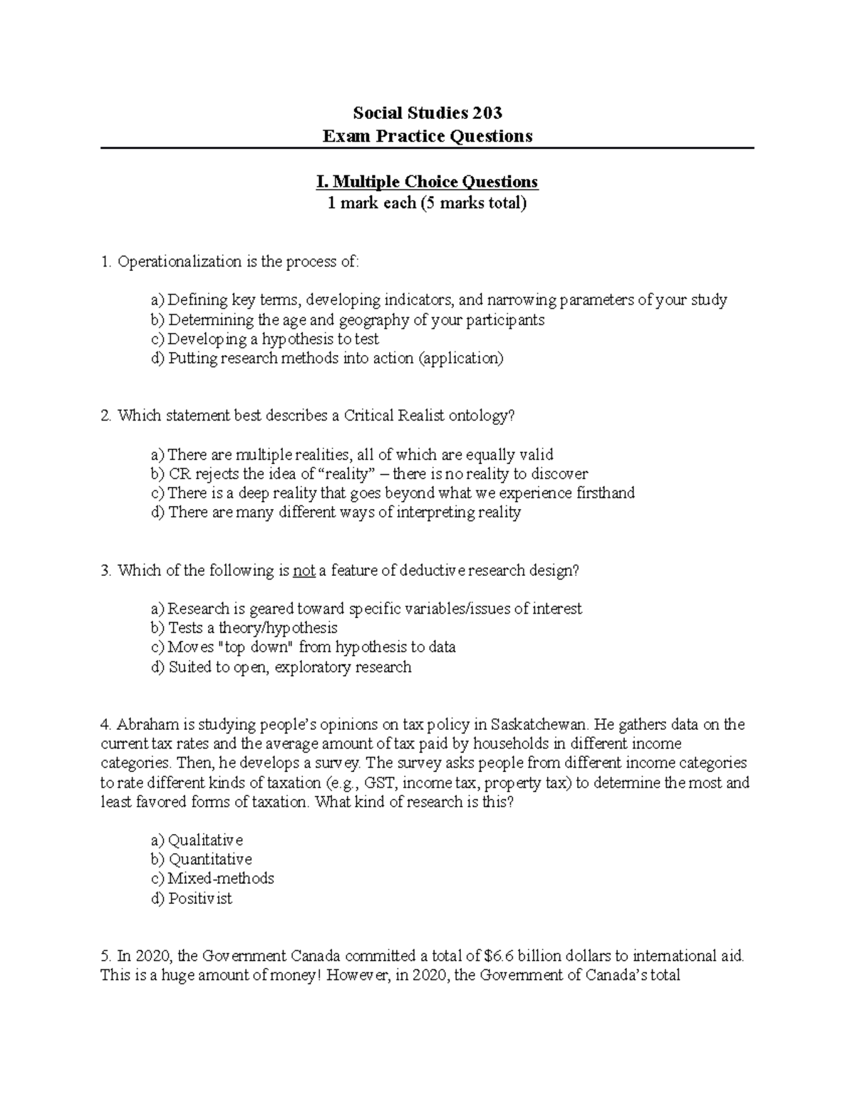 Exam Practice Questions SOST 203 - Social Studies 203 Exam Practice ...