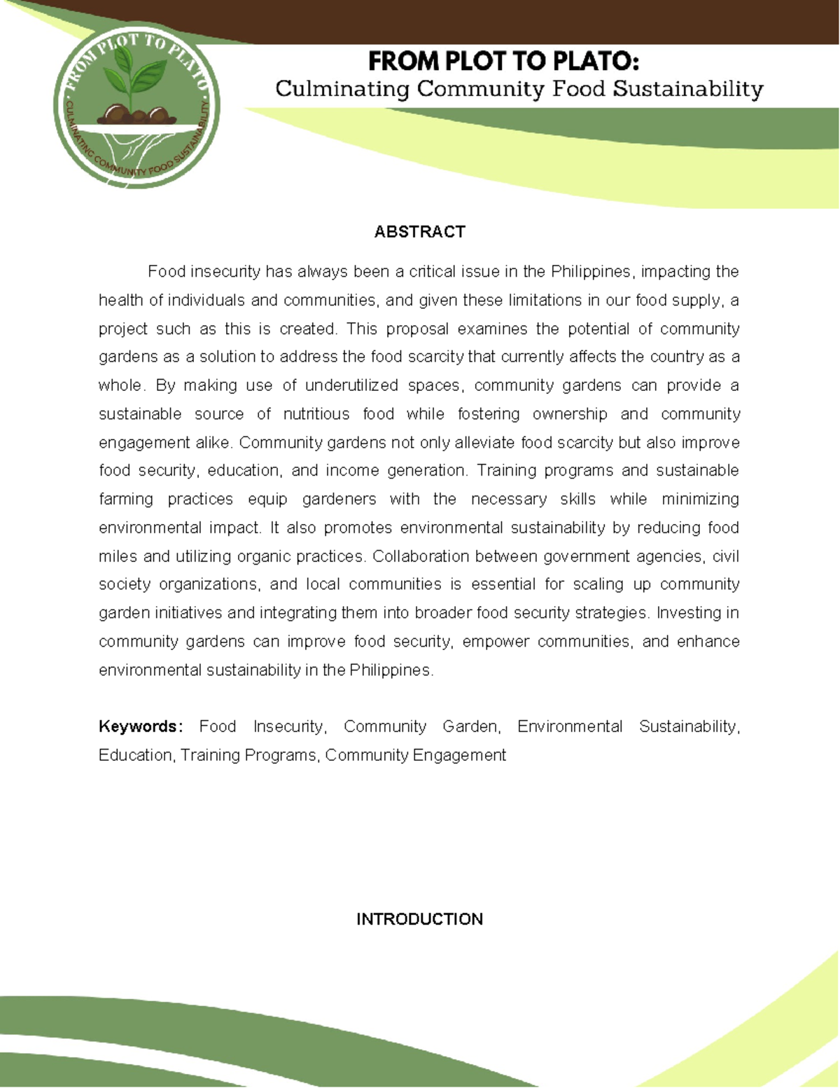 From plot to plato proposal - ABSTRACT Food insecurity has always been ...