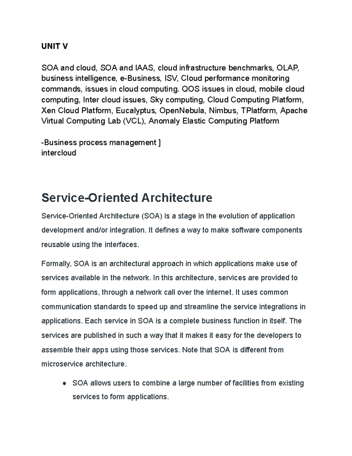 UNIT V extend - notes for chapter soft computing - UNIT V SOA and cloud ...