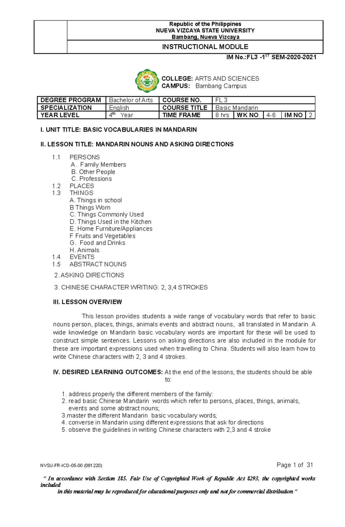 Foreign Language - NUEVA VIZCAYA STATE UNIVERSITY Bambang, Nueva ...